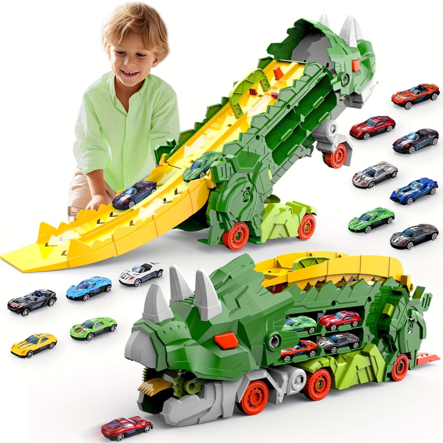 Dinosaur Transforming Transporter Truck Toy with 12 Mini Cars – My Fun ...